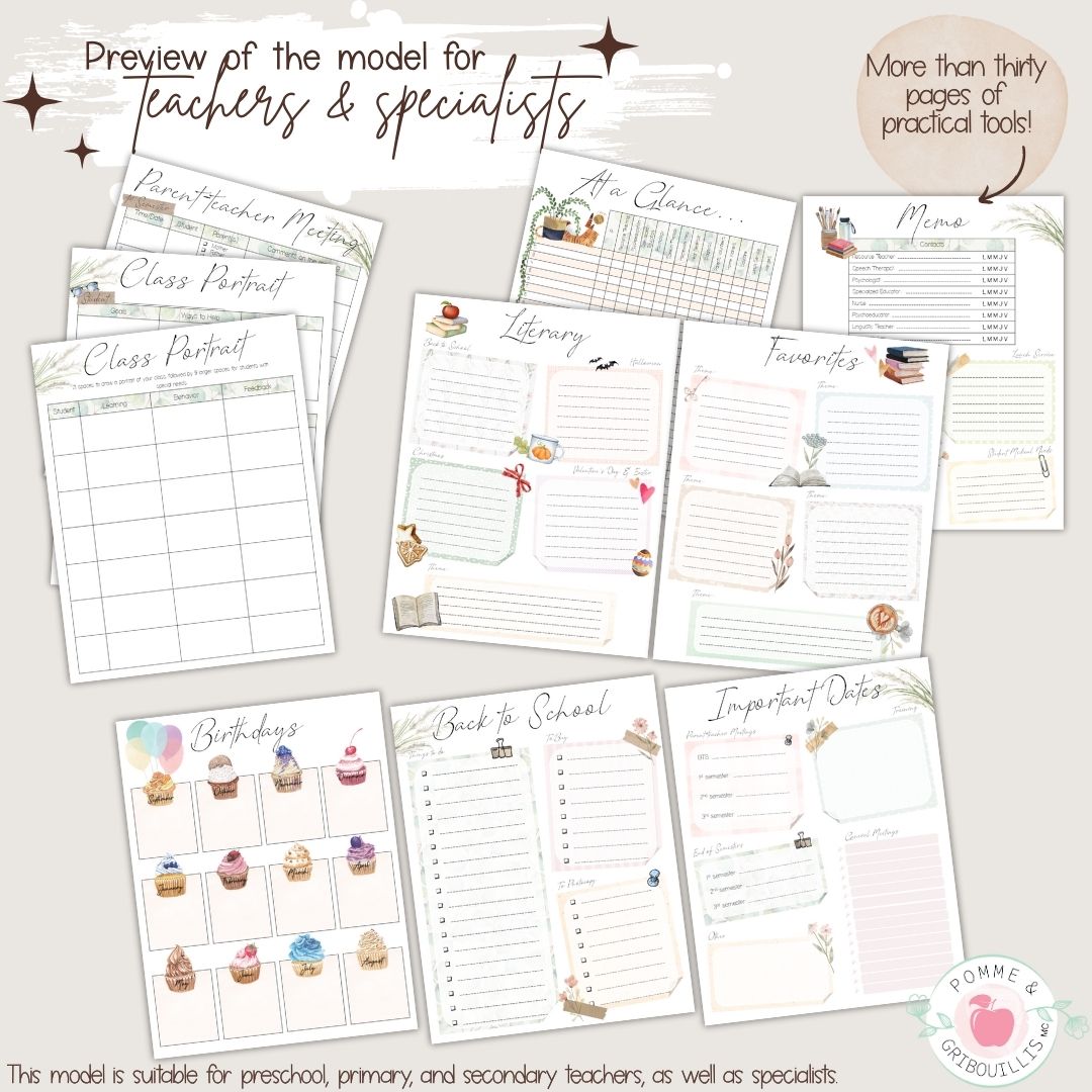 Planificateur pour enseignants version anglaise 2025-2026 – Pomme ...